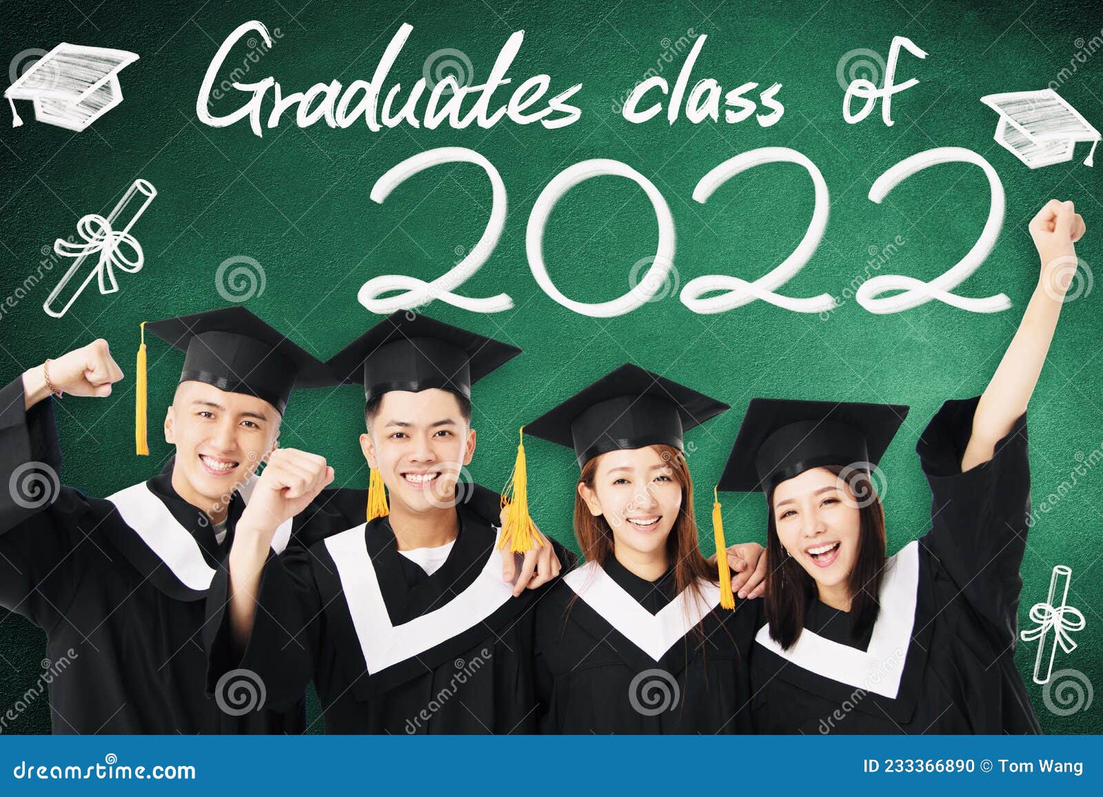 Group Of Graduating Students Standing Together And Class Of 2022 ...