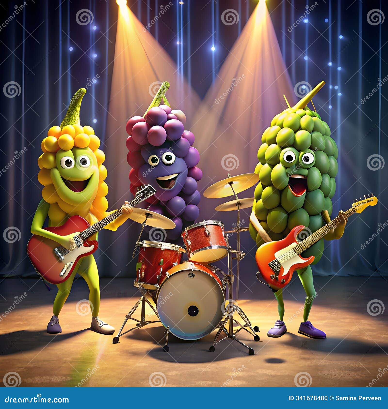 A Group of Grapes Performing on Stage As a Rock Band, Complete with a ...