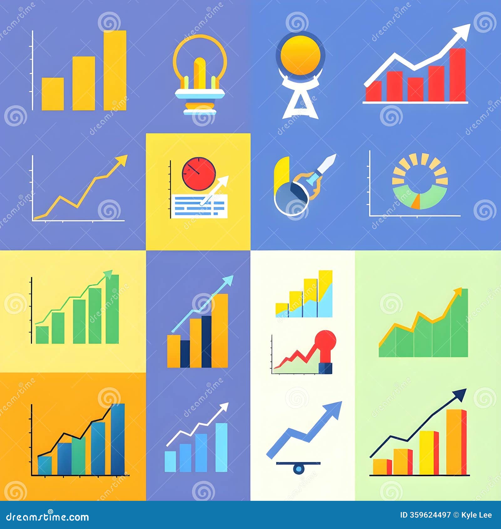 Group of Graphics Representing Business Growth and Strength Stock ...