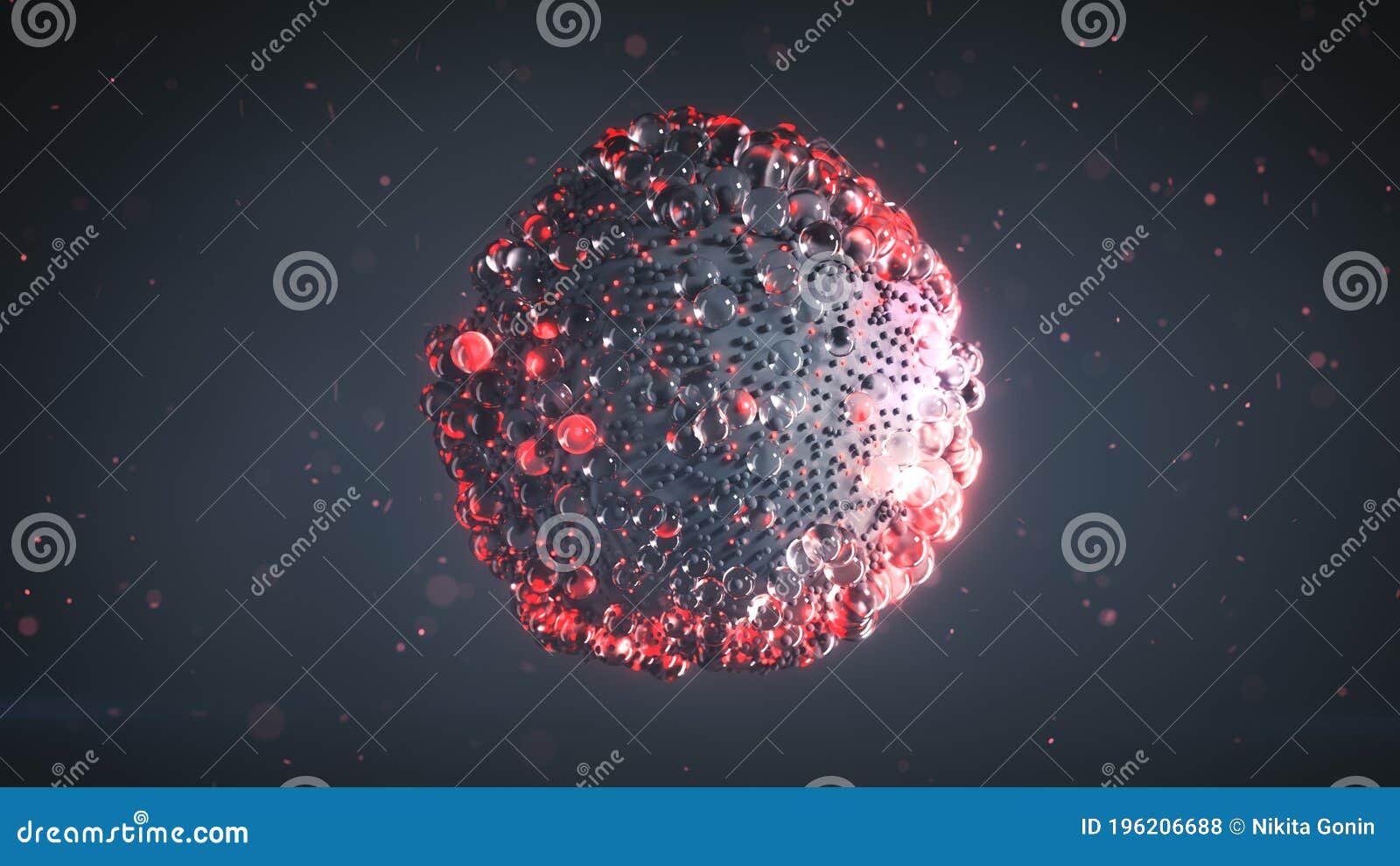 Group of Gray and Glowing Red Balls Float 3D Rendering Illustration ...