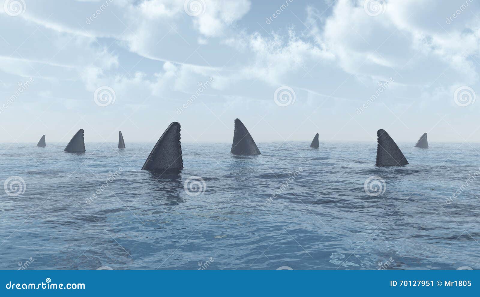 Group of Great White Sharks Stock Illustration - Illustration of fish ...