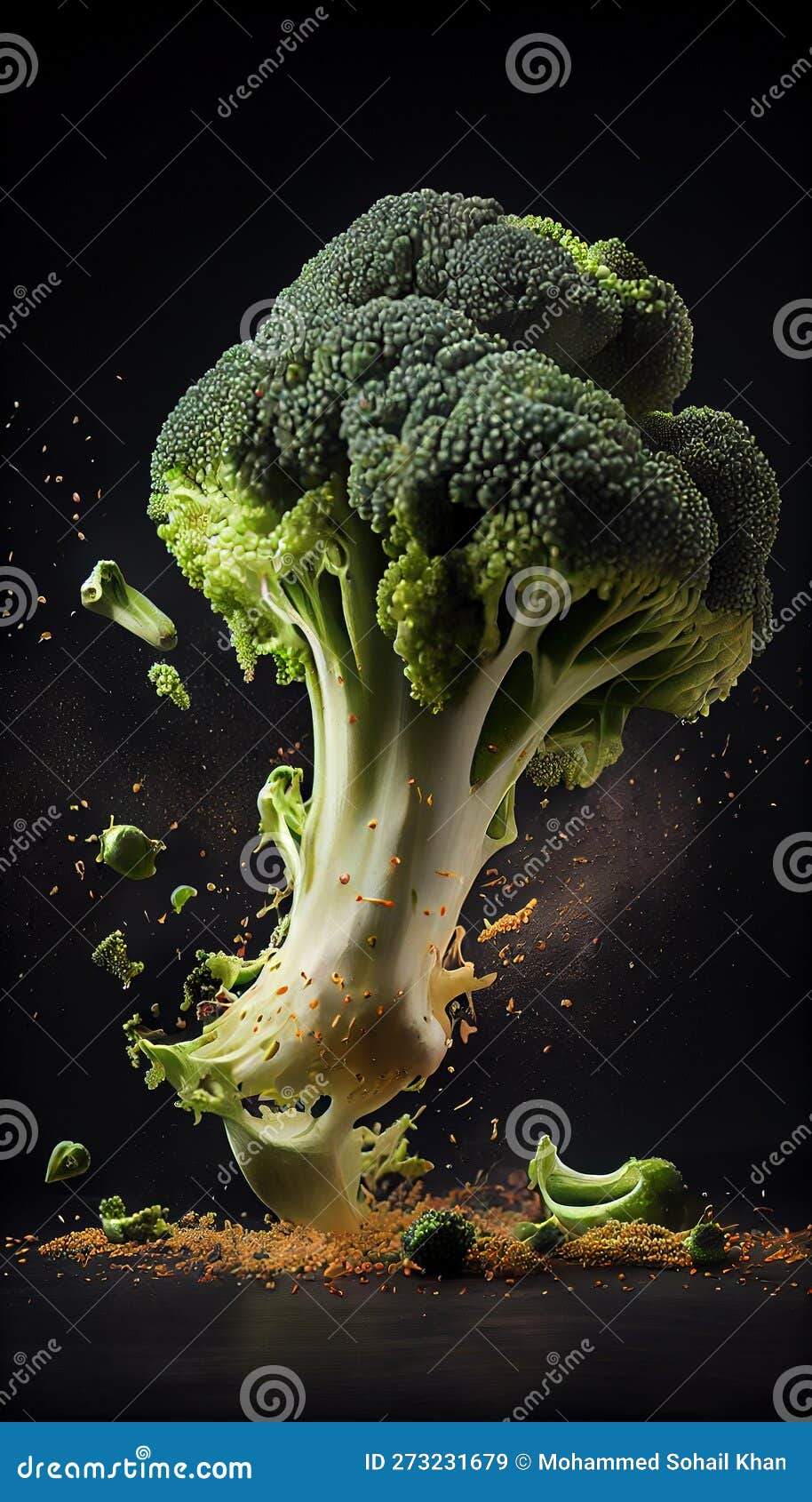 Group of Green Broccoli Vegetable Creatively Falling-Dripping Flying or ...