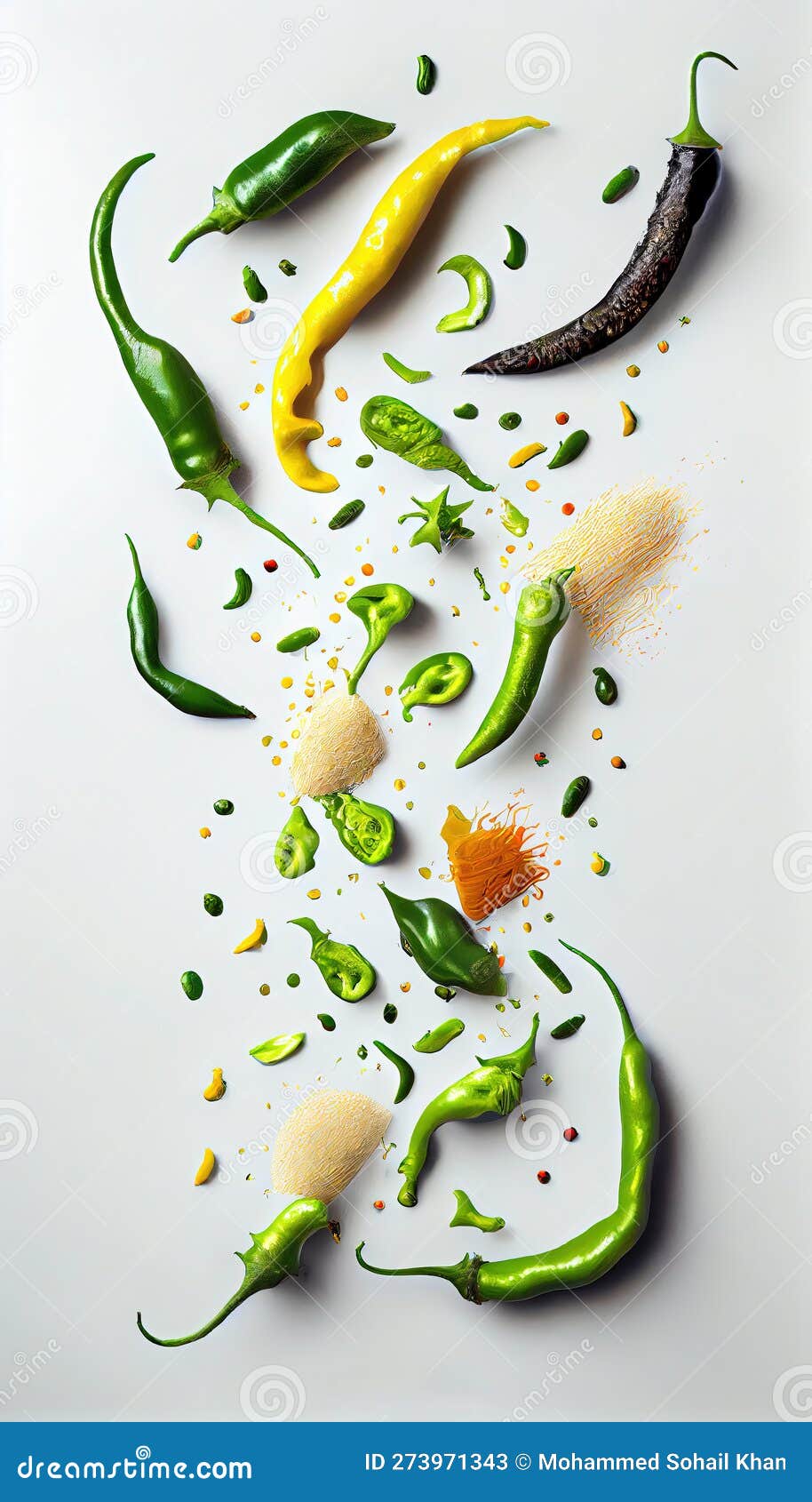 Chillies Flying In The Air With Red Background Stock Image ...