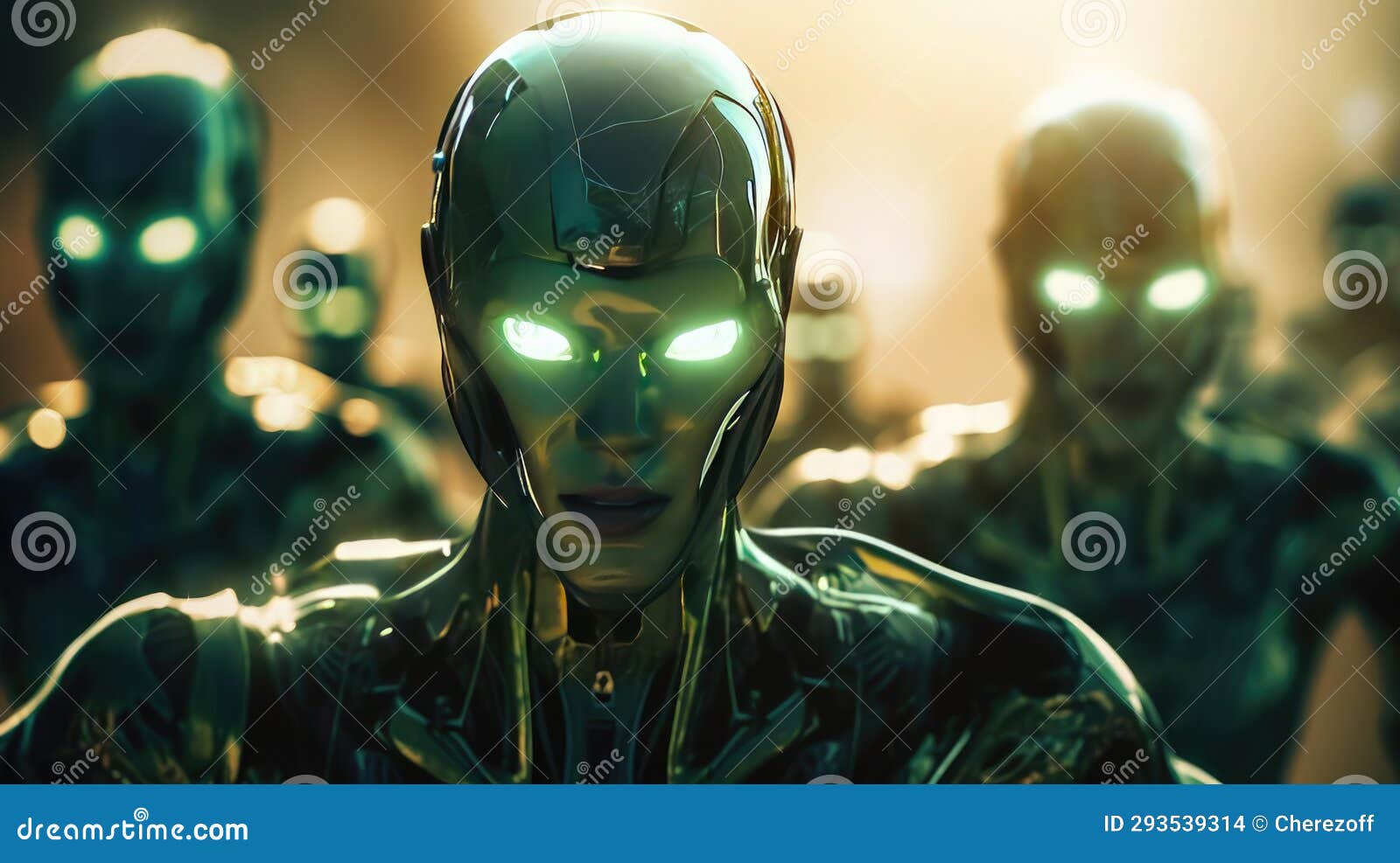 A Group of Green Robots. Ecology Stock Illustration - Illustration of ...
