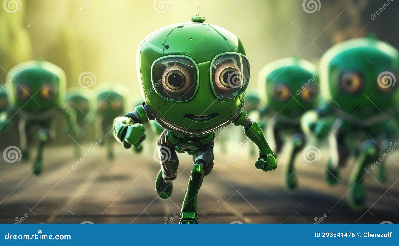 A Group of Green Robots. Ecology Stock Illustration - Illustration of ...