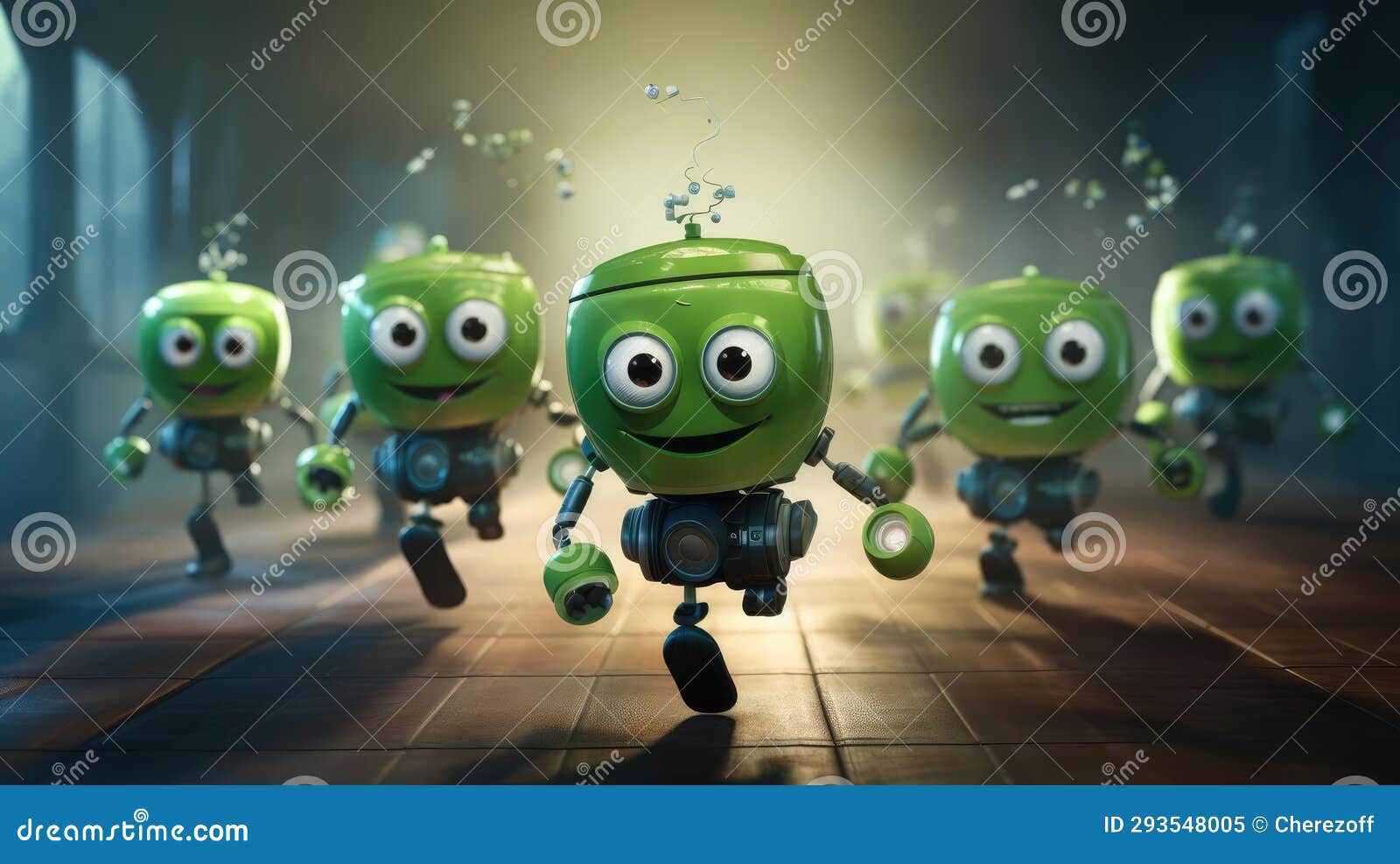 A Group of Green Robots. Ecology Stock Illustration - Illustration of ...