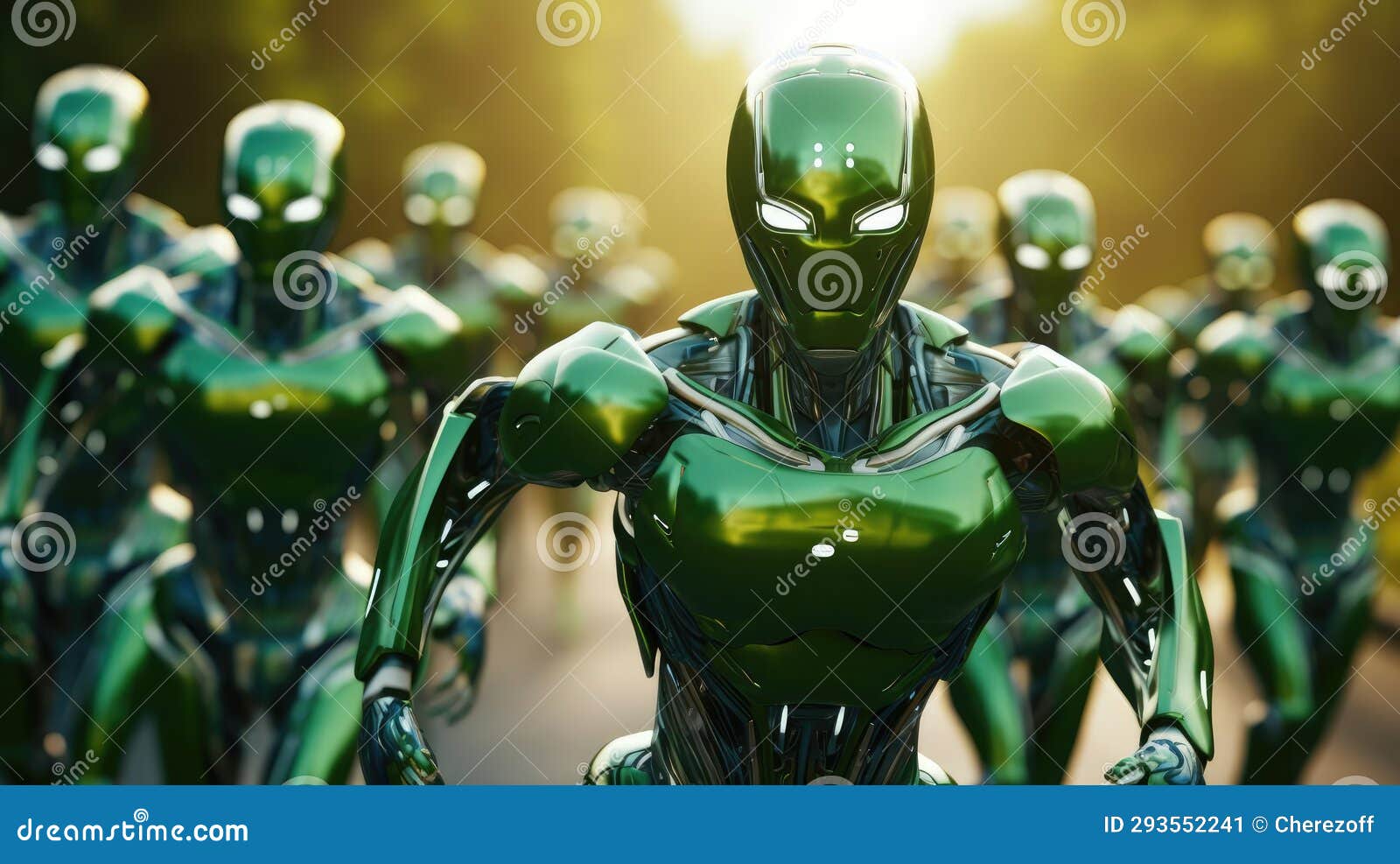 A Group of Green Robots. Ecology Stock Illustration - Illustration of ...