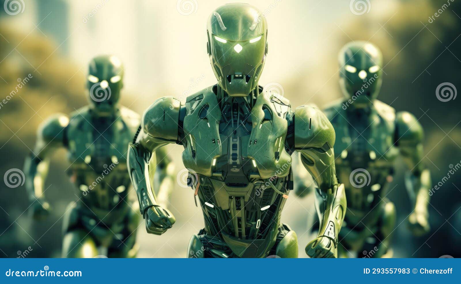 A Group of Green Robots. Ecology Stock Illustration - Illustration of ...