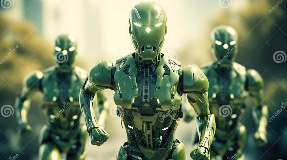 A Group of Green Robots. Ecology Stock Illustration - Illustration of ...