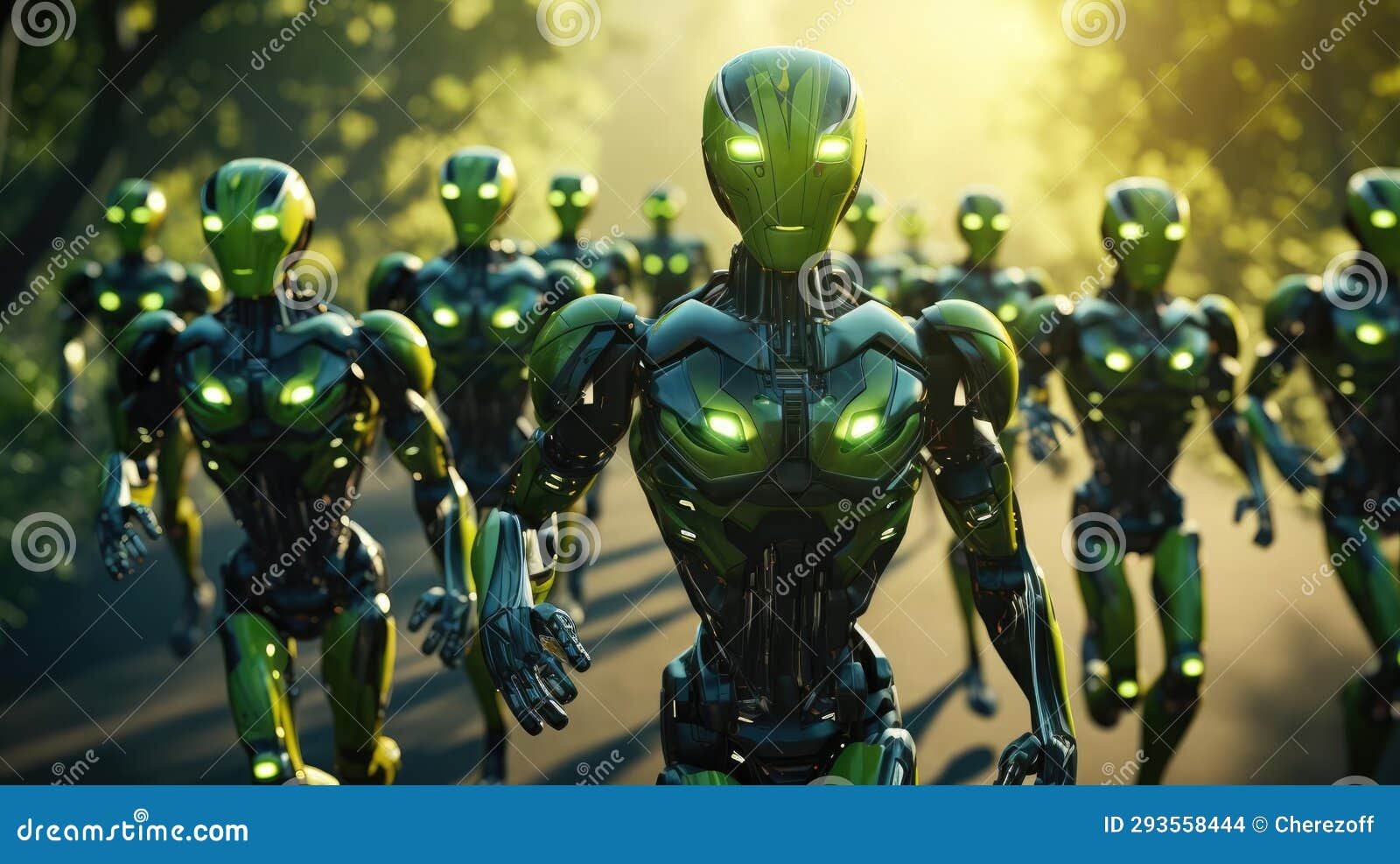A Group of Green Robots. Ecology Stock Illustration - Illustration of ...