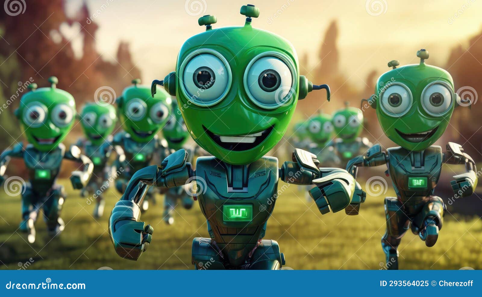 A Group of Green Robots. Ecology Stock Illustration - Illustration of ...