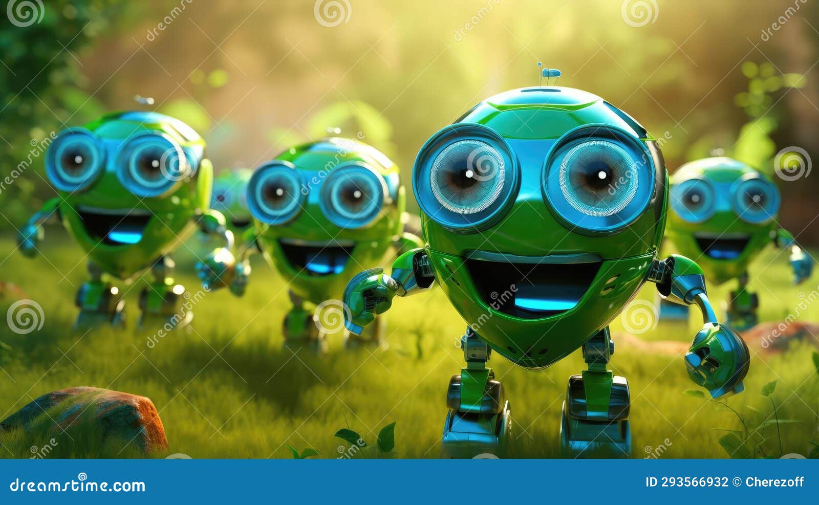A Group of Green Robots. Ecology Stock Illustration - Illustration of ...