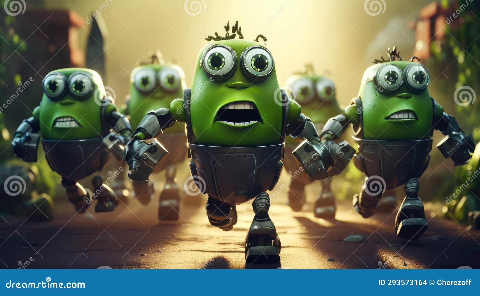 A Group of Green Robots. Ecology Stock Illustration - Illustration of ...