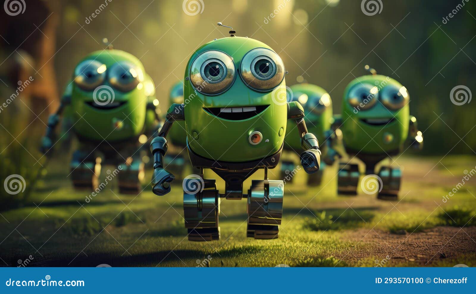 A Group of Green Robots. Ecology Stock Illustration - Illustration of ...