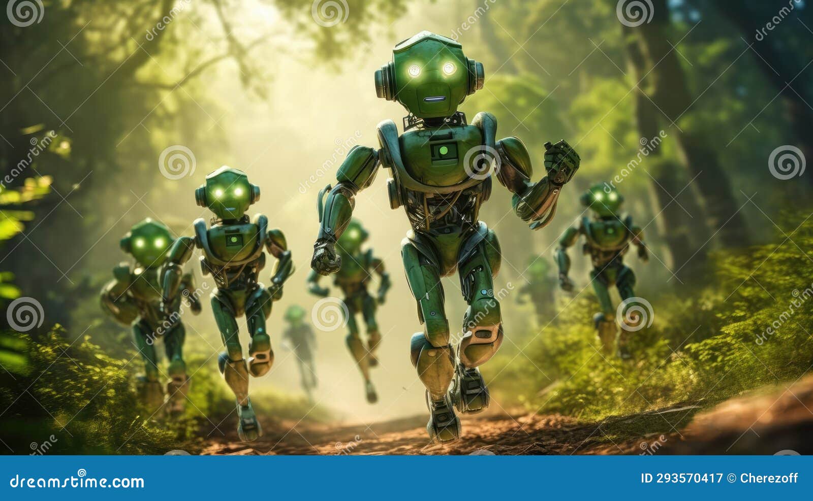 A Group of Green Robots. Ecology Stock Illustration - Illustration of ...