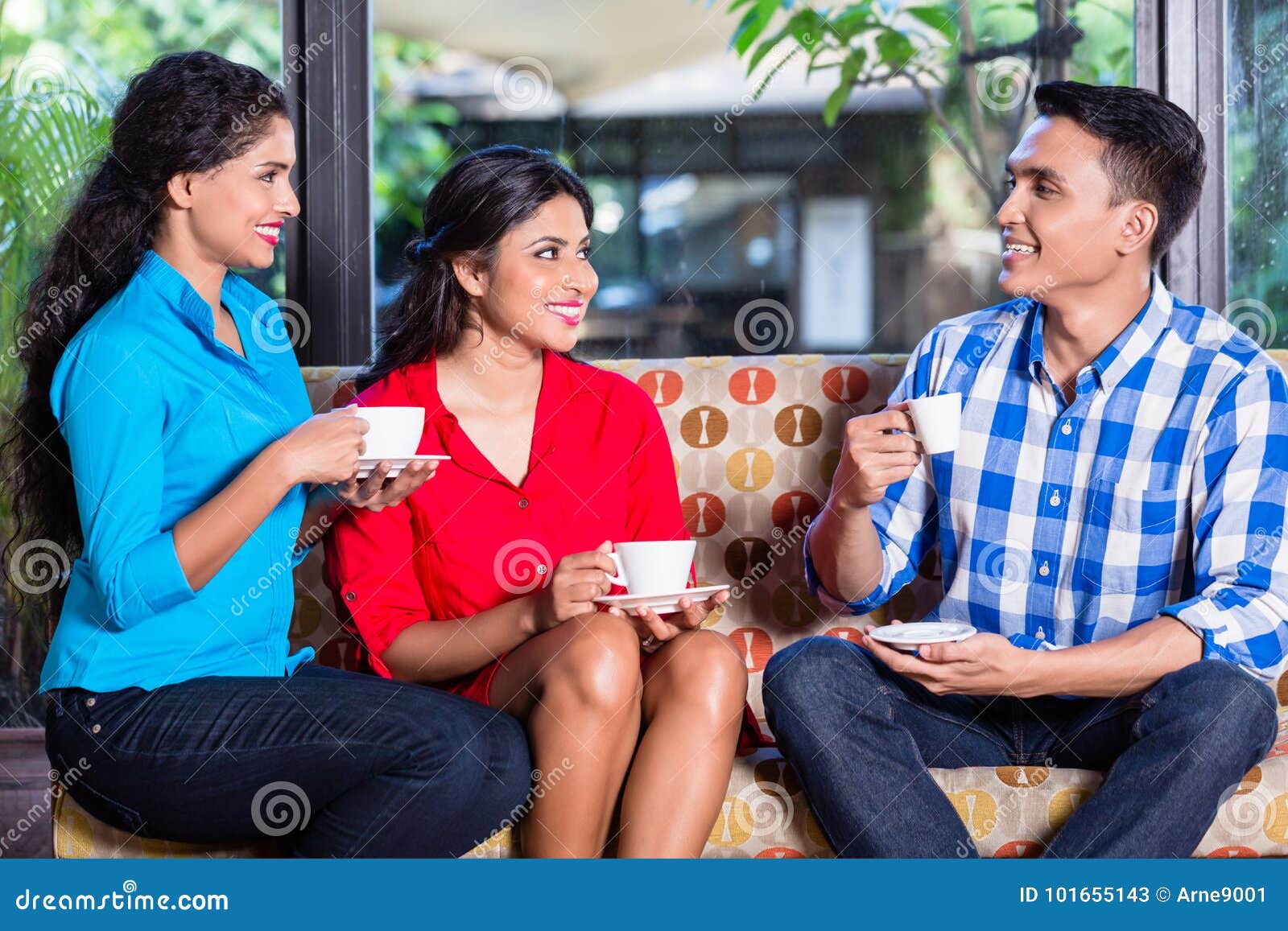 Group of Guests in Indian Cafe Stock Image - Image of morning, handsome ...