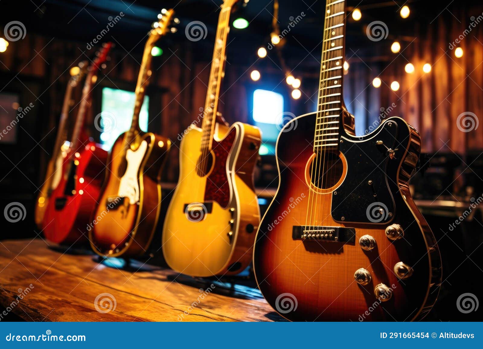 A Group of Guitars at a Music Club Stock Photo - Image of venue ...
