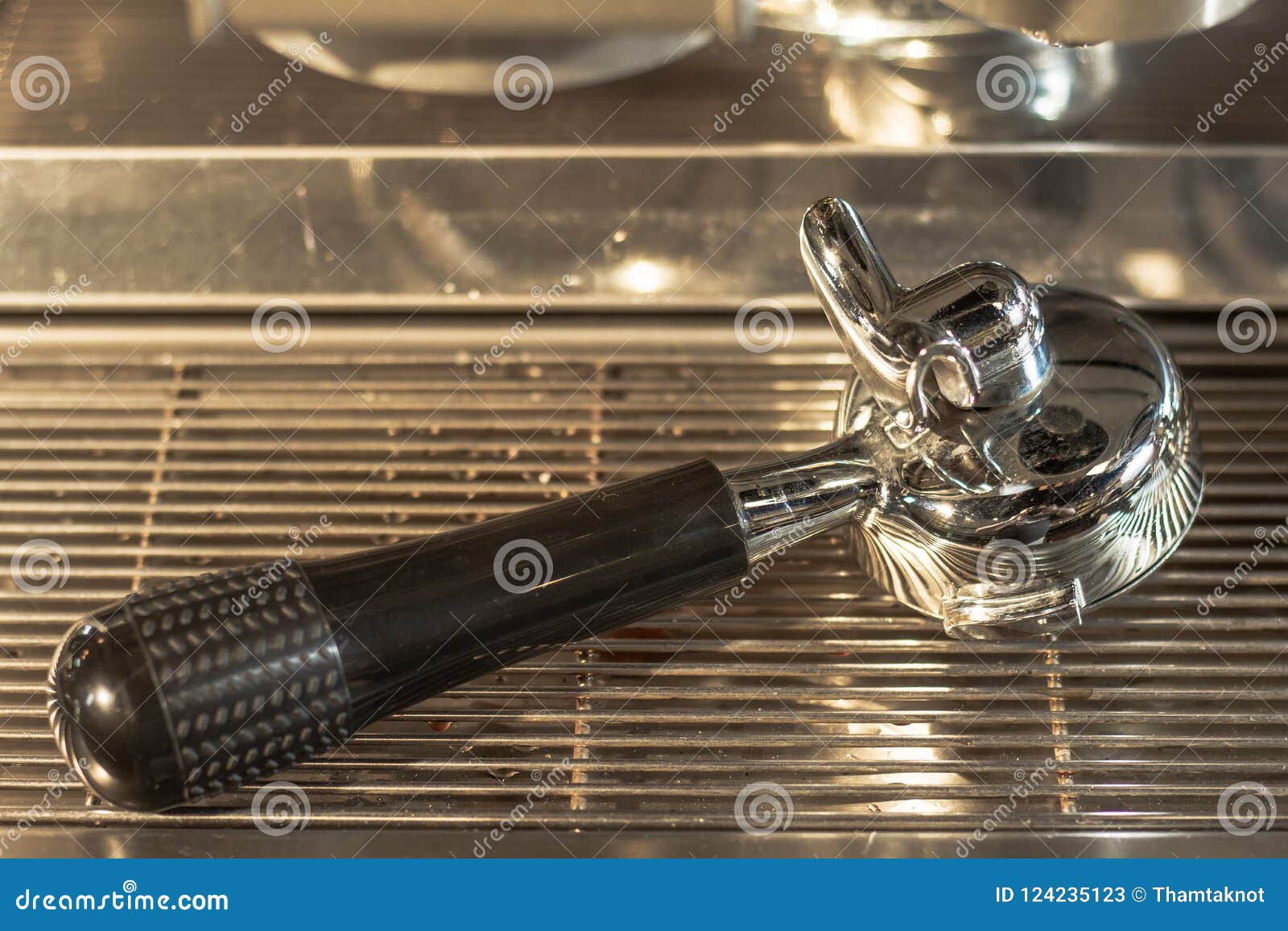 Group Handles Placed on the Coffee Machine. To Prepare for the Service ...