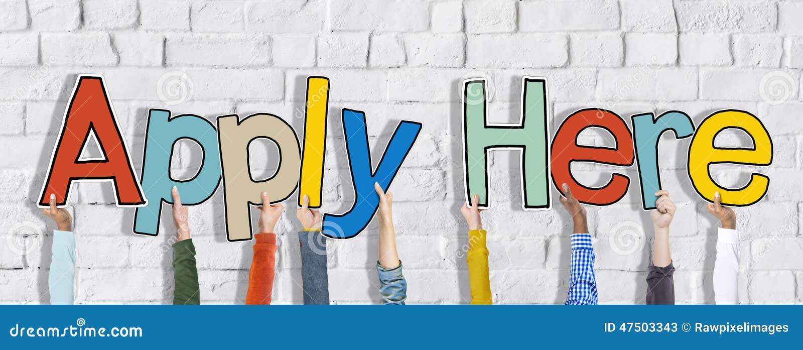 Group of Hands Holding Apply Here Word Stock Image - Image of ...