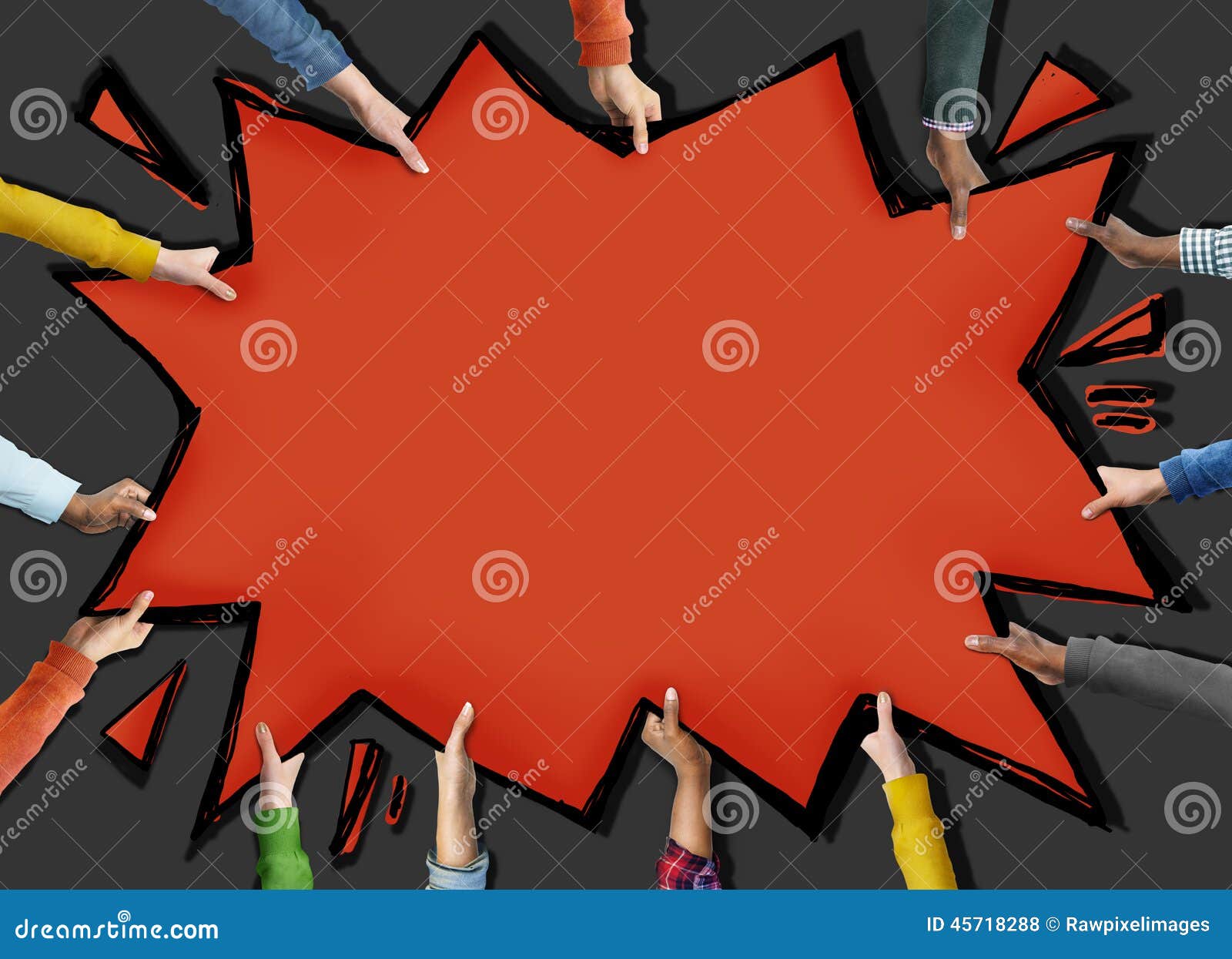 Group of Hands Holding Comic Explosion Stock Illustration ...