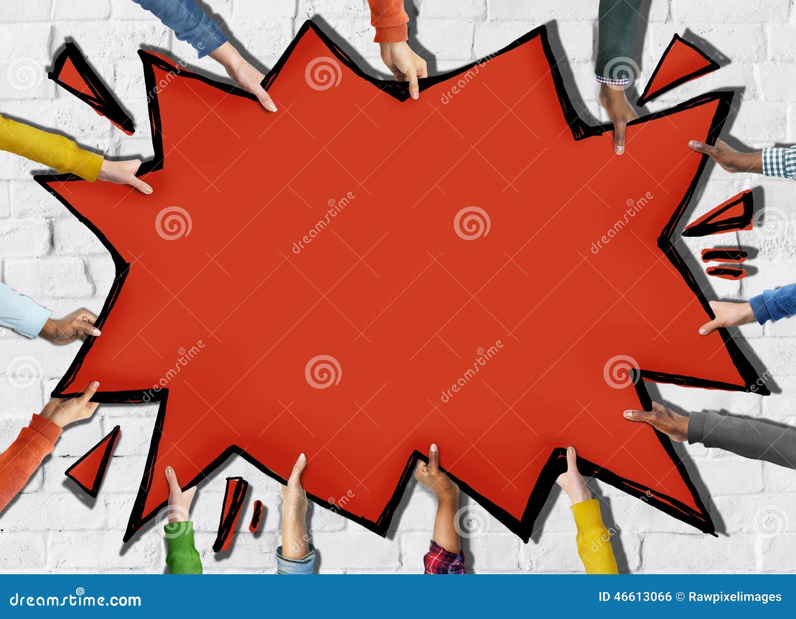 Group of Hands Holding Comic Explosion Stock Illustration ...