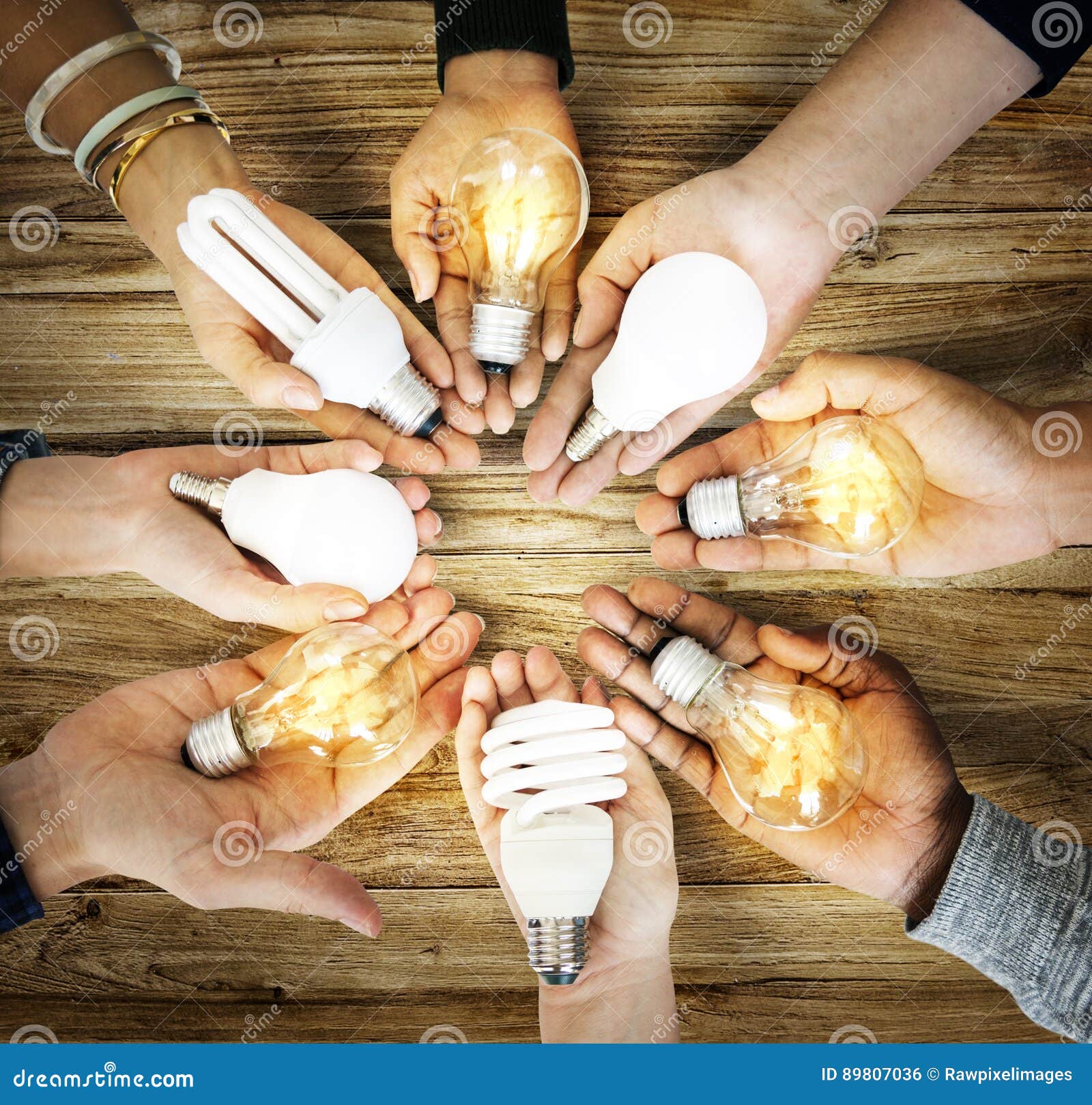 Group of Hands Holding Creativity Ideas Light Bulb Sharing in Aerial ...