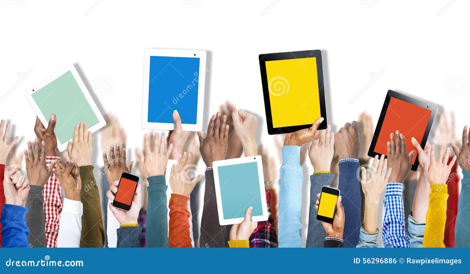 Group of Hands Holding Digital Devices Isolated on White Stock ...