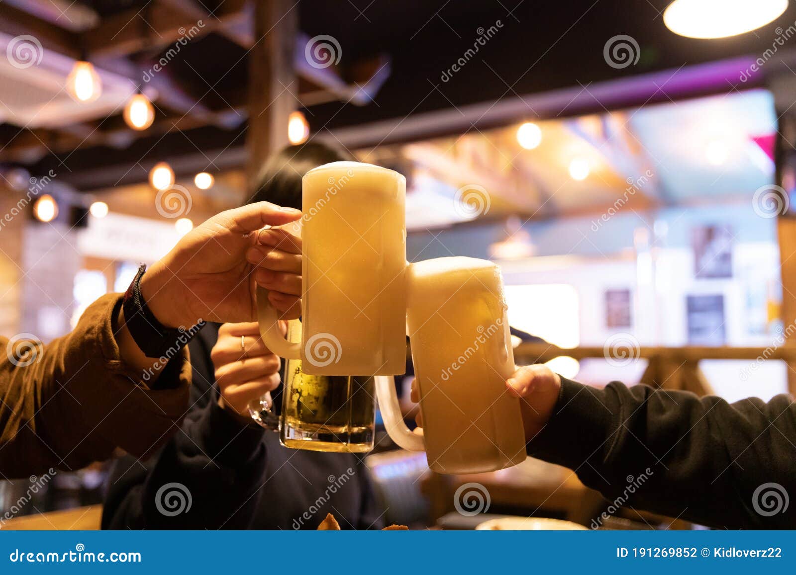 Group of Hands Holding a Glass of Fresh Draft Beer. Hand Doing a Beer ...