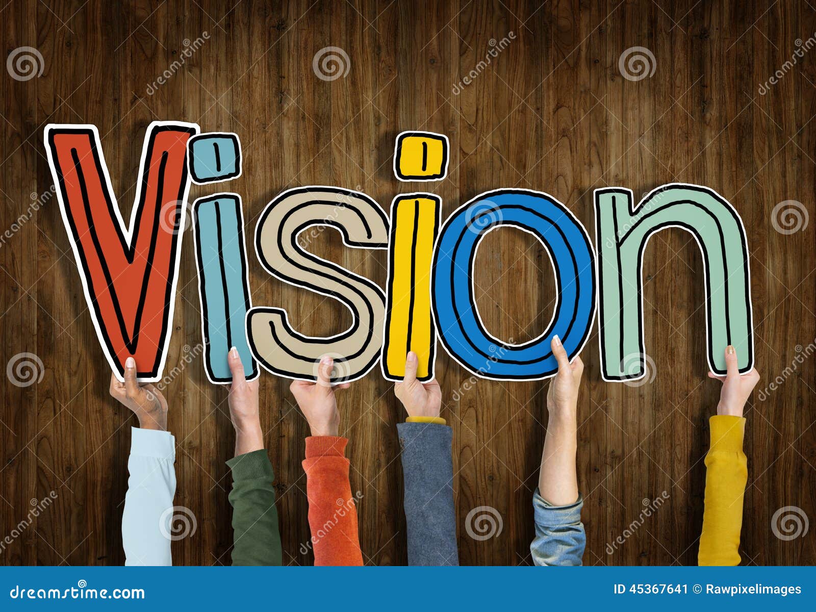 Group of Hands Holding Letter Vision Stock Image - Image of colorful ...