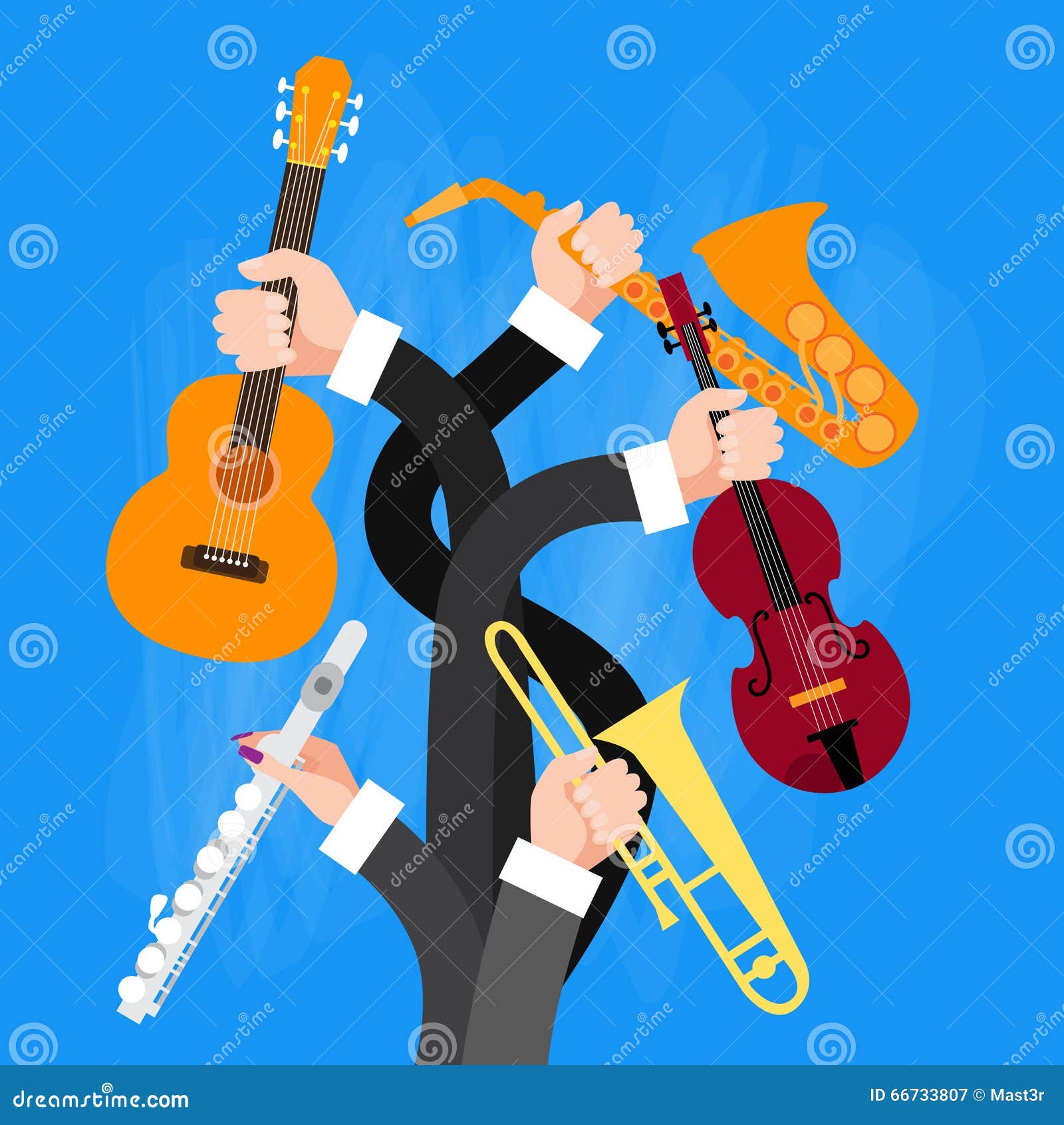 Group Hands Holding Musical Instruments Stock Vector - Illustration of ...