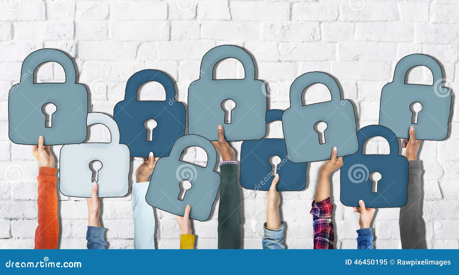 Group of Hands Holding Padlock Stock Image - Image of raised, network ...