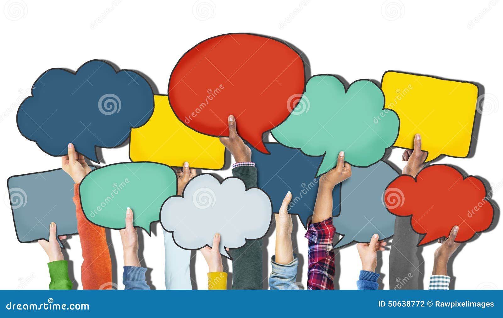 Group Hands Holding Speech Bubbles Concept Stock Illustration ...