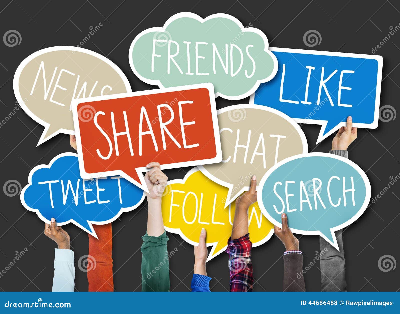 Group of Hands Holding Speech Bubbles with Social Issue Concepts Stock ...