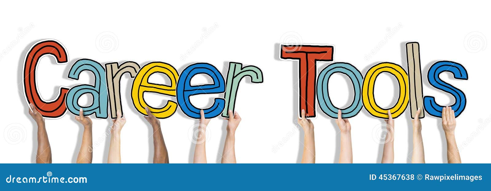 Group of Hands Holding Word Career Tools Stock Photo - Image of jobs ...