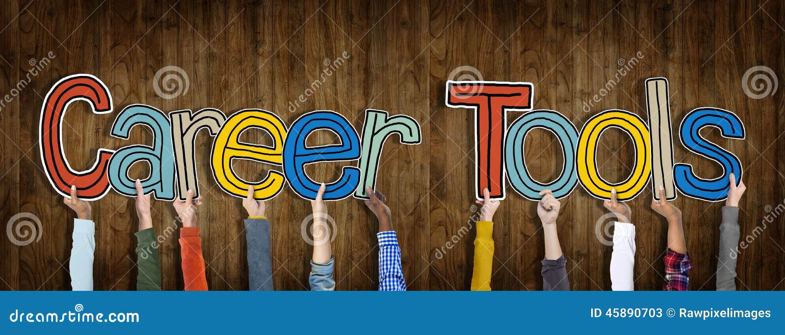 Group of Hands Holding Word Career Tools Stock Image - Image of ...