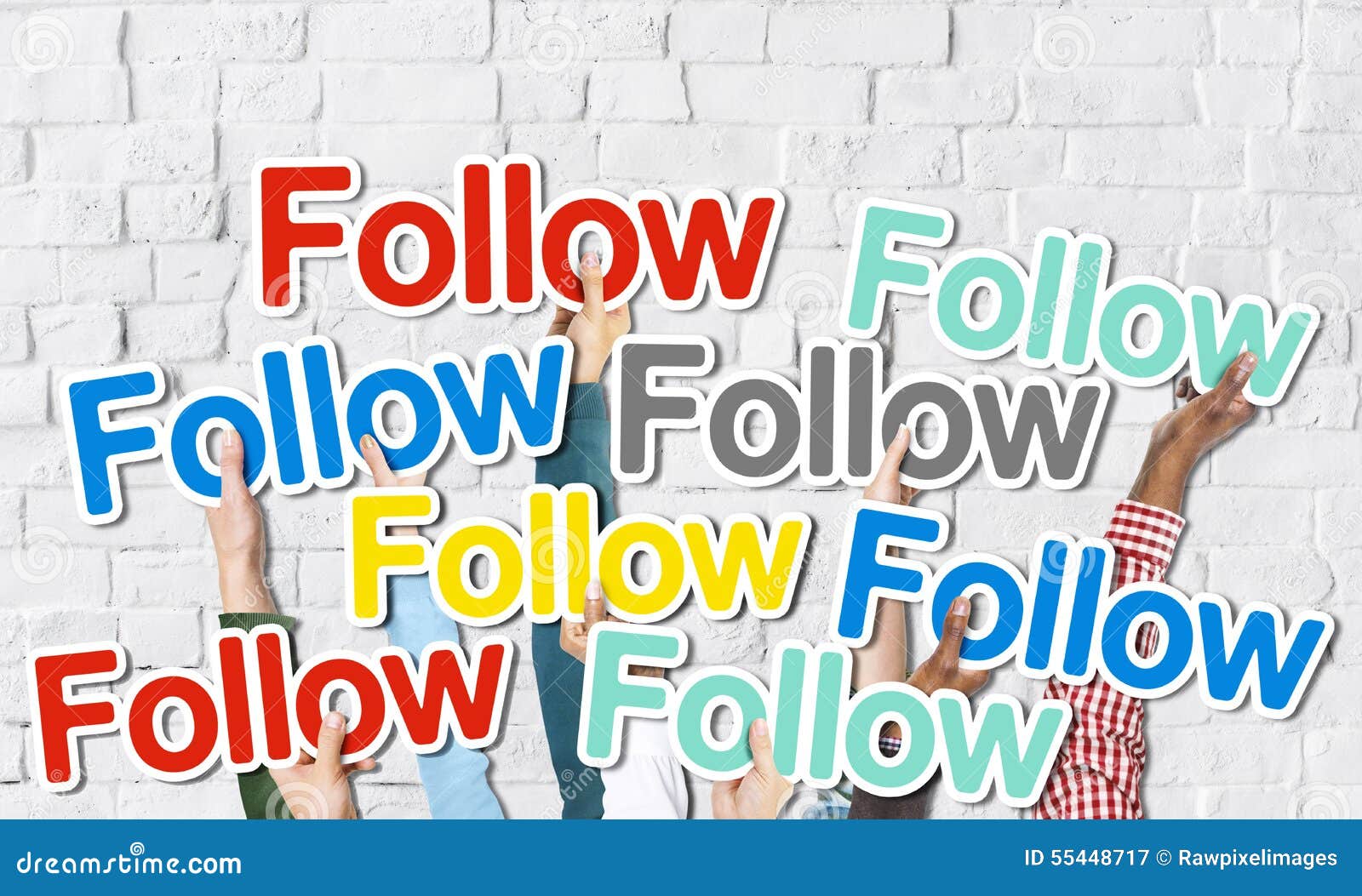 Group of Hands Holding Word Follow Stock Image - Image of ideas ...