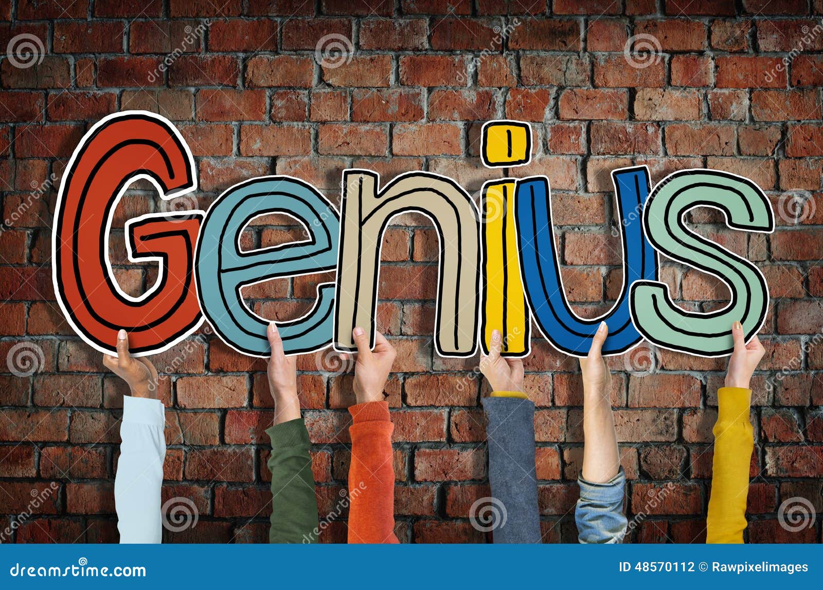 Group of Hands Holding Word Genius Concept Stock Photo - Image of ...