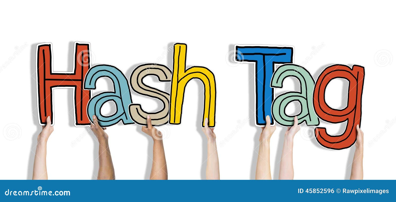 Group of Hands Holding Word Hash Tag Stock Illustration - Illustration ...