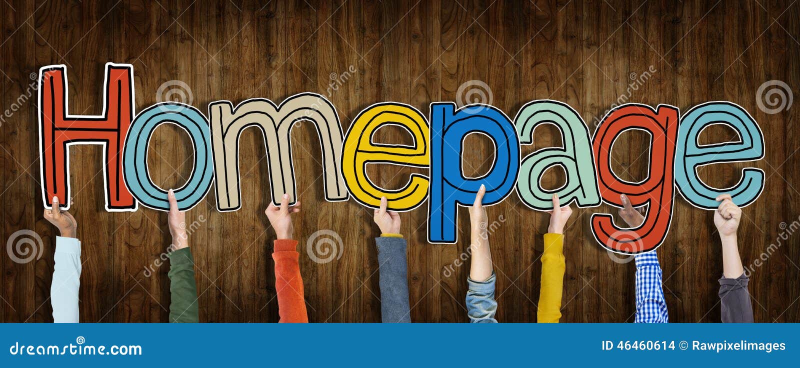 Group of Hands Holding Word Homepage Stock Illustration - Illustration ...