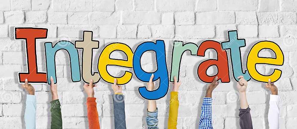 Group of Hands Holding Word Integrate Stock Image - Image of alliance ...