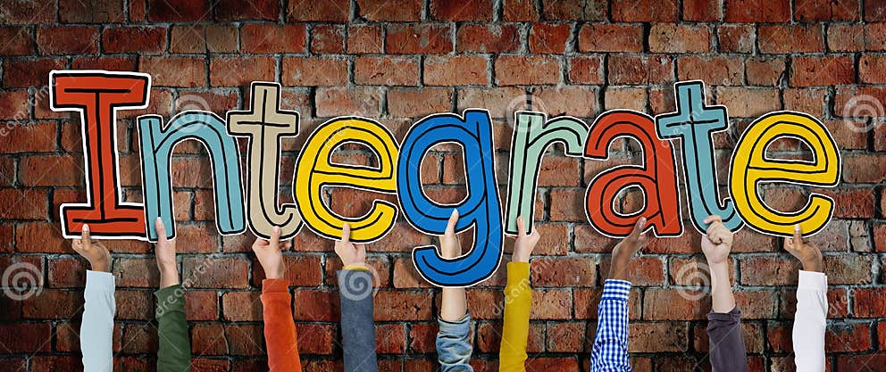 Group of Hands Holding Word Integrate Stock Photo - Image of group ...