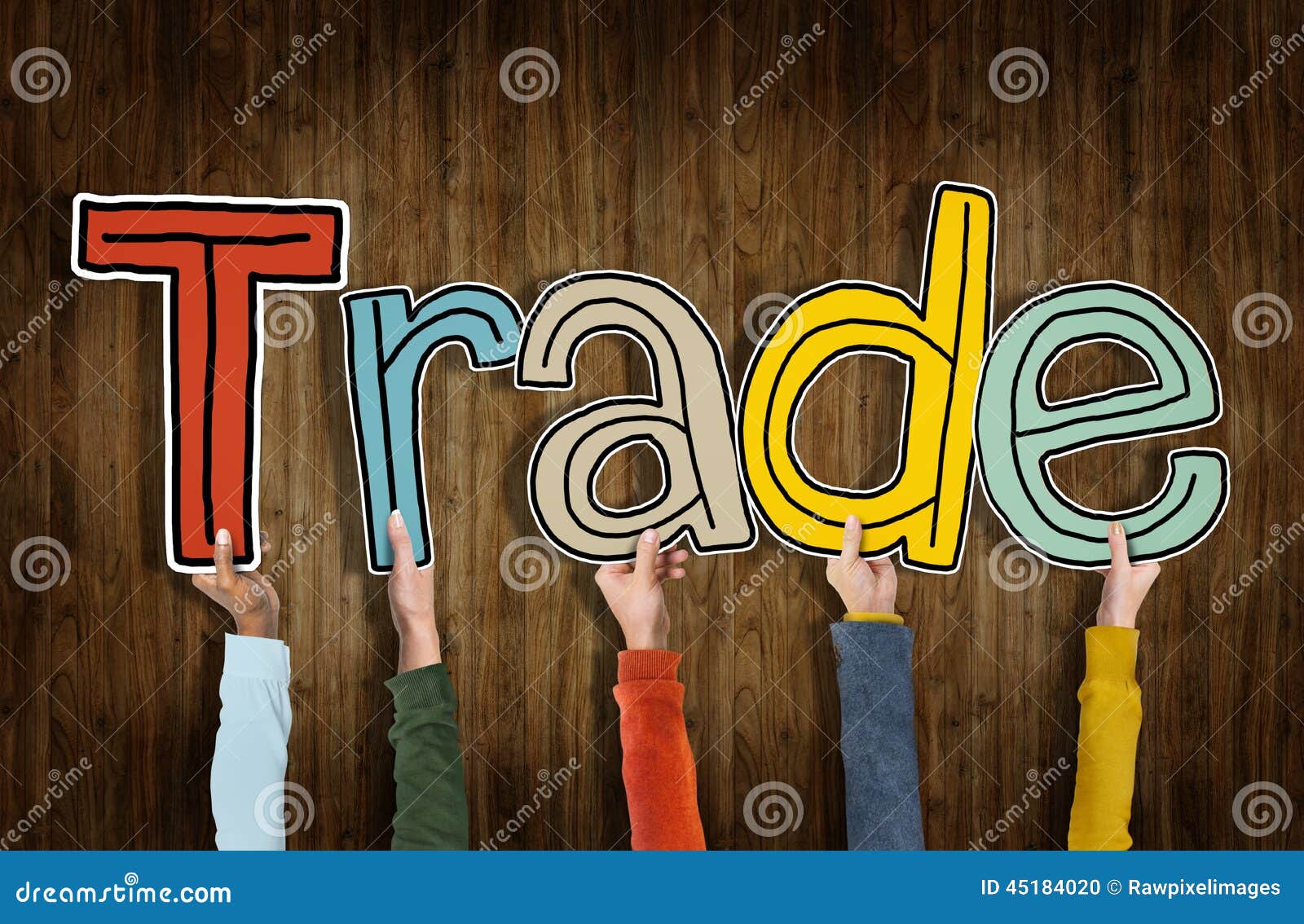 Group of Hands Holding Word Trade Stock Photo - Image of marketing ...