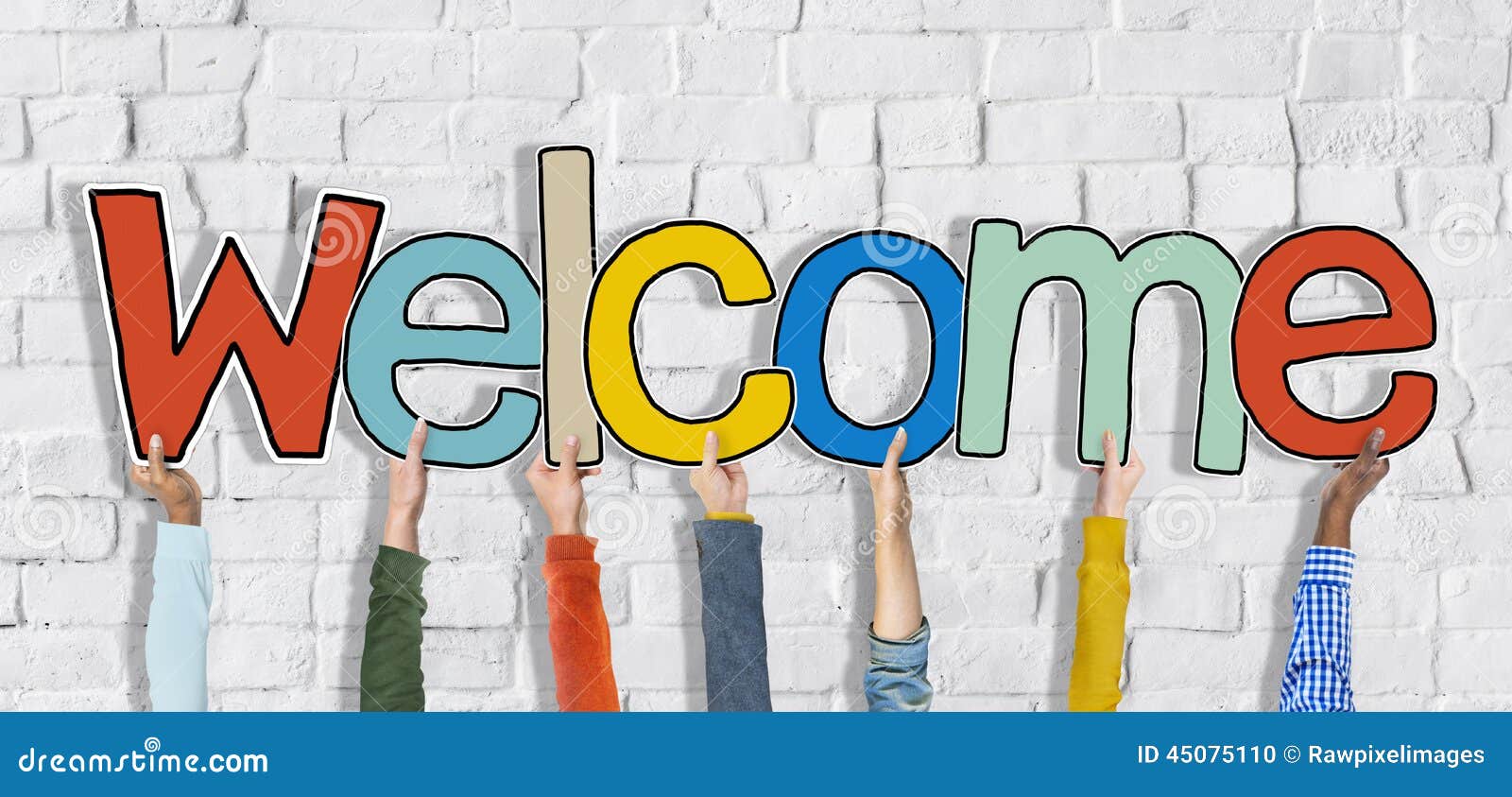 Group of Hands Holding Word Welcome Stock Photo - Image of doormat ...