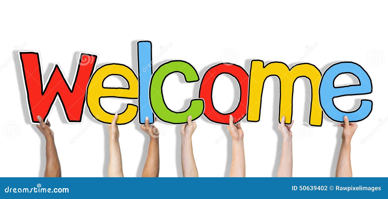 Group Hands Holding Word Welcome Concept Stock Photo - Image of ...