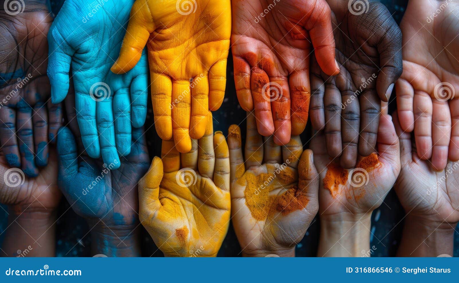 A Group of Hands Painted with Different Colors are Touching Each Other ...
