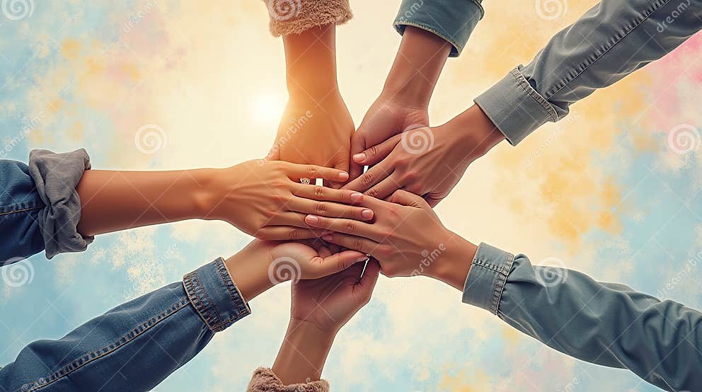 Group of Hands Showing Unity and Teamwork in a Circle Stock ...
