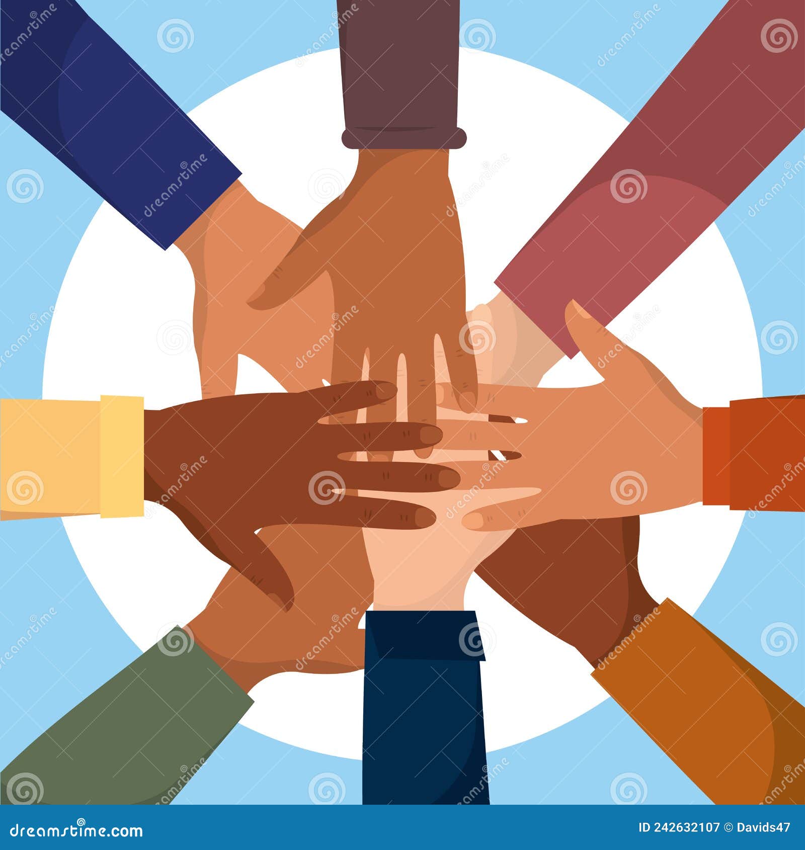 Teamwork Stacking Joining Group Cartoon Vector | CartoonDealer.com ...