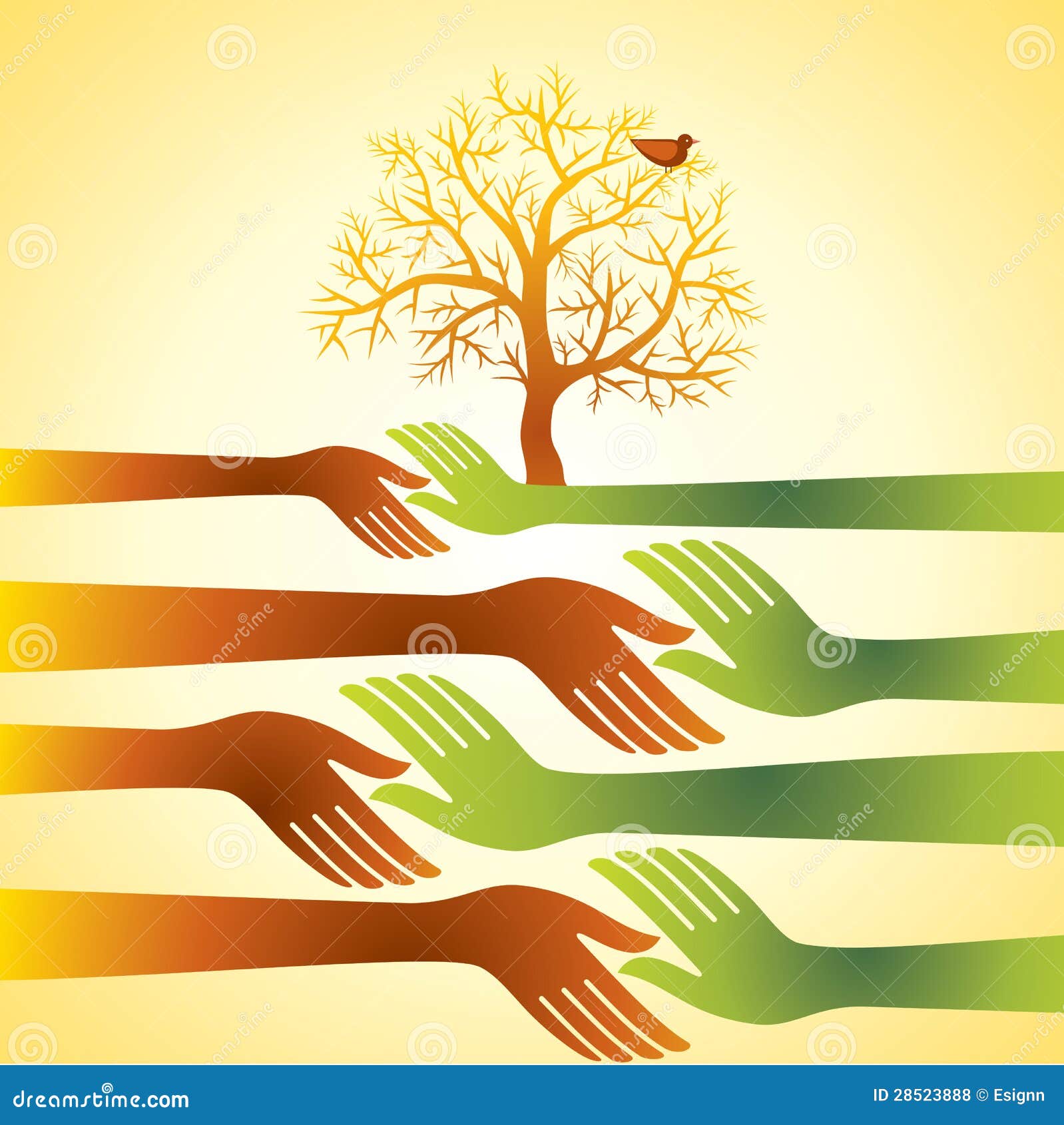 Group of Hands with Tree, Business Agreement Conce Stock Vector ...