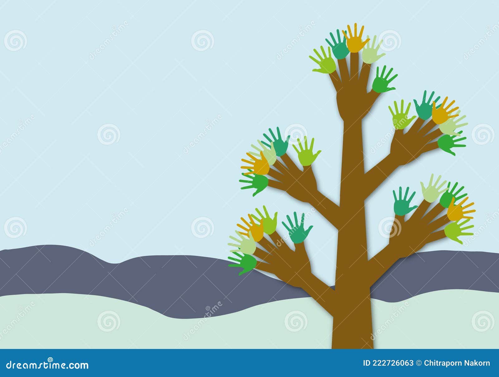 Group of Hands with Tree Hand United Diversity and Unity Partnership ...