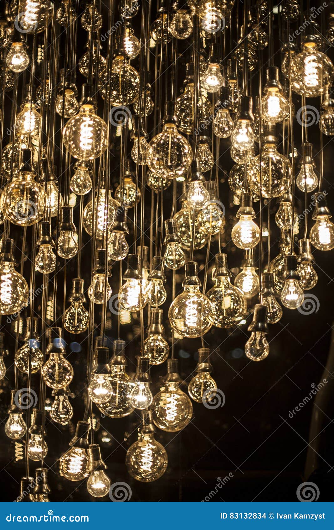 Group of Hanging Filament Lamps Stock Photo - Image of electric ...